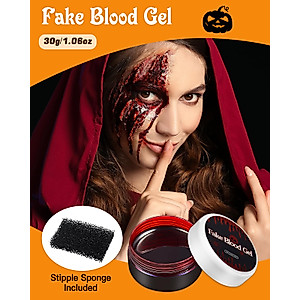 Lictin Halloween Clown Makeup Kit - White Black Red Face Body Paint + Fake Blood Gel, Water Activated Face Paint Kit for Adults, SFX Joker Zombie Vampire Skeleton Makeup Kit with Brushes & Sponges