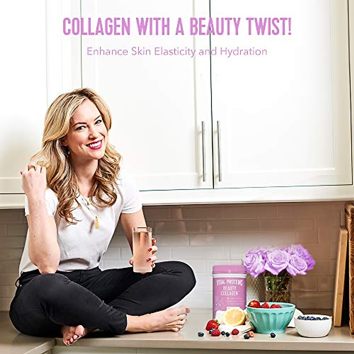 Vital Proteins Beauty Collagen Peptides Powder Supplement for Women, 120mg of Hyaluronic Acid - 15g of Collagen Per Serving - Enhance Skin Elasticity and Hydration - Lavender Lemon - 9oz Canister