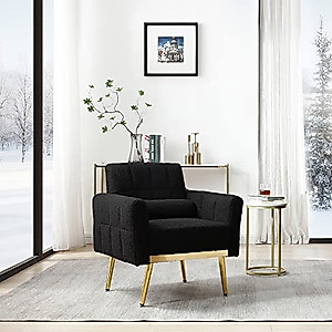 Tiophome Teddy Accent Modern Side Gold Legs & Waist Pillow, Single Sofa Couch Armchair Reading Chairs for Living Waiting Room Bedroom Black