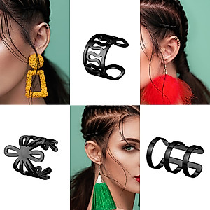 Founvar Ear Cuffs Set of 20: Multiple Designs Stainless Steel Hoop Earrings, Non-Piercing, Adjustable, Fake Earrings for Women, Men, Teens - Black, Gold, Silver, Rose Gold