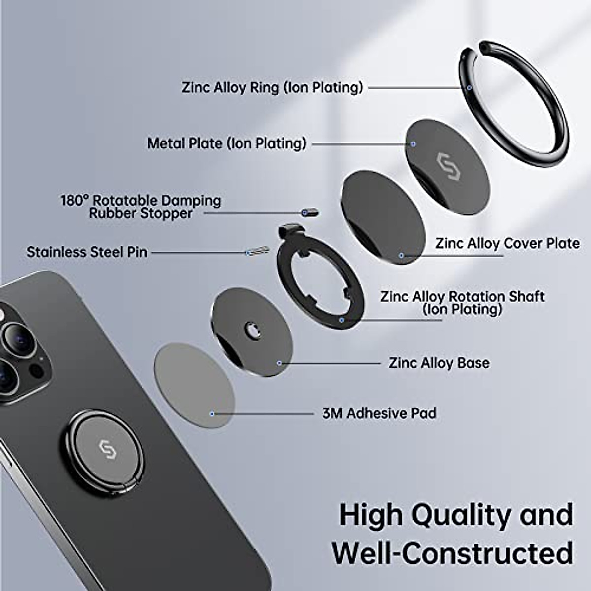 Syncwire Cell Phone Ring Holder Stand, 360 Degree Rotation Finger Ring Kickstand with Polished Metal Phone Grip for Magnetic Car Mount Compatible with iPhone, Samsung,LG,Pixel, Smartphone Accessories