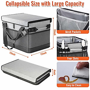 HULISEN Large Grill Caddy with Lid and Paper Towel Holder, BBQ Caddy for Outdoor Grill, Insulated Foldable Barbecue Picnic Caddy for Plates, Utensils, Camping Supplies, Travel or RV, Camper Must Haves