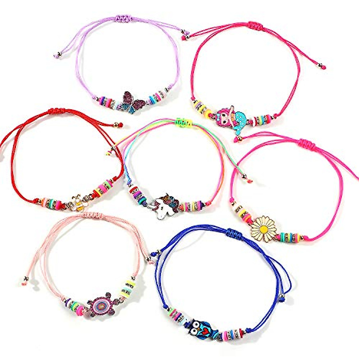 24 Pcs Kids Jewelry for Girls Woven Friendship Bracelets and Necklaces Set with Animal Unicorn Mermaid Butterfly Flower Pendants Gift for Little Girls