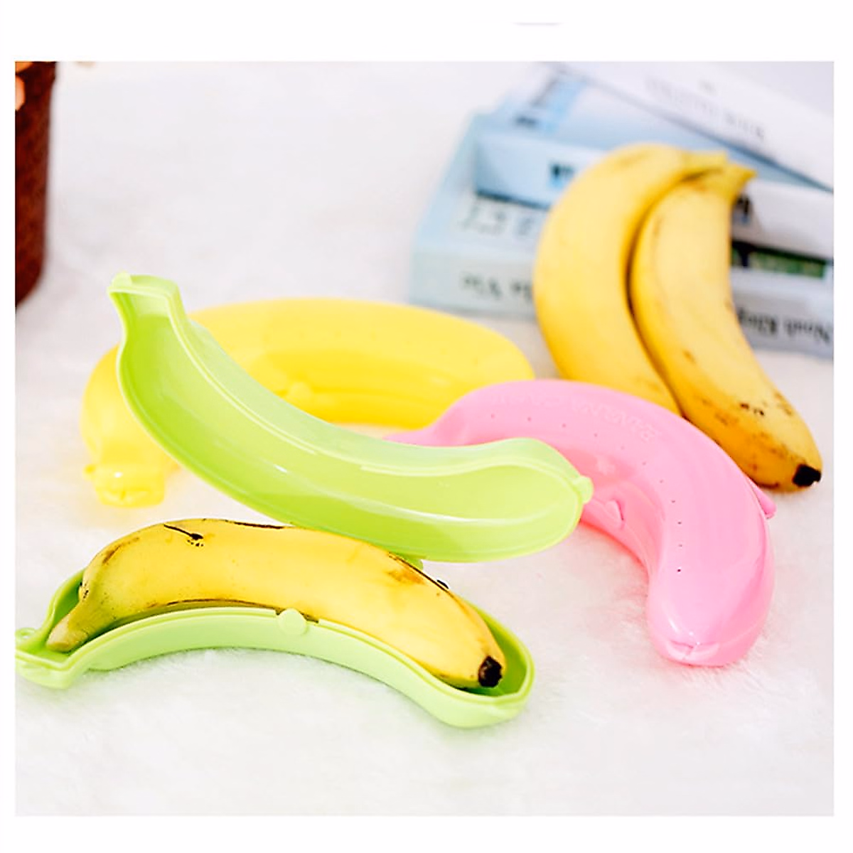 Tnfeeon Banana Keeper, Outdoor Travel Case Banana Protector Cute Carrier Storage Box Plastic Banana Protector Box Banana Case for Lunch Box Storage Covers for Fruits Freshness ()