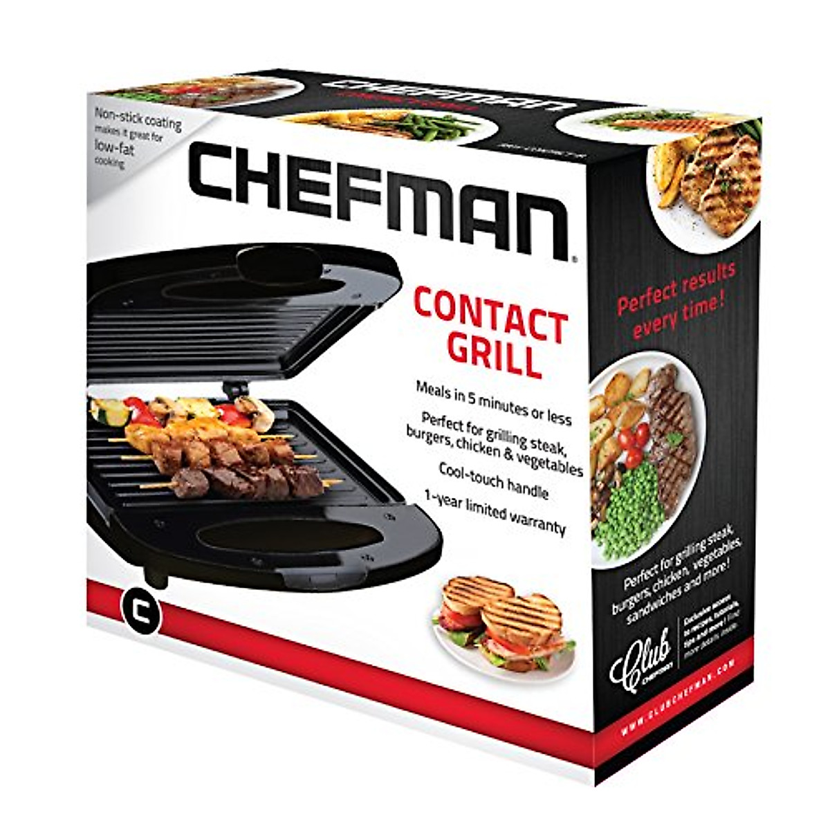 Chefman Electric Contact Grill Griddle, Indoor Dual Closed Sandwich Maker with Nonstick Plates & Cool Touch Handle, For Kitchen & Countertop, 2 Serving, Compact, Black