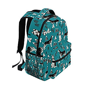Backpack for Adult Kids Stylish Husky Siberian Dog Turquoise Backpack Lightweight School College Travel Bags Halloween Christmas Gifts