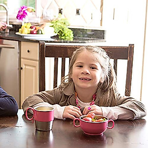 Innobaby Din Din Smart Stainless Steel Cup (9 oz) with Handle for Babies, Toddlers and Kids. BPA Free, Pink , 9.5 Ounce