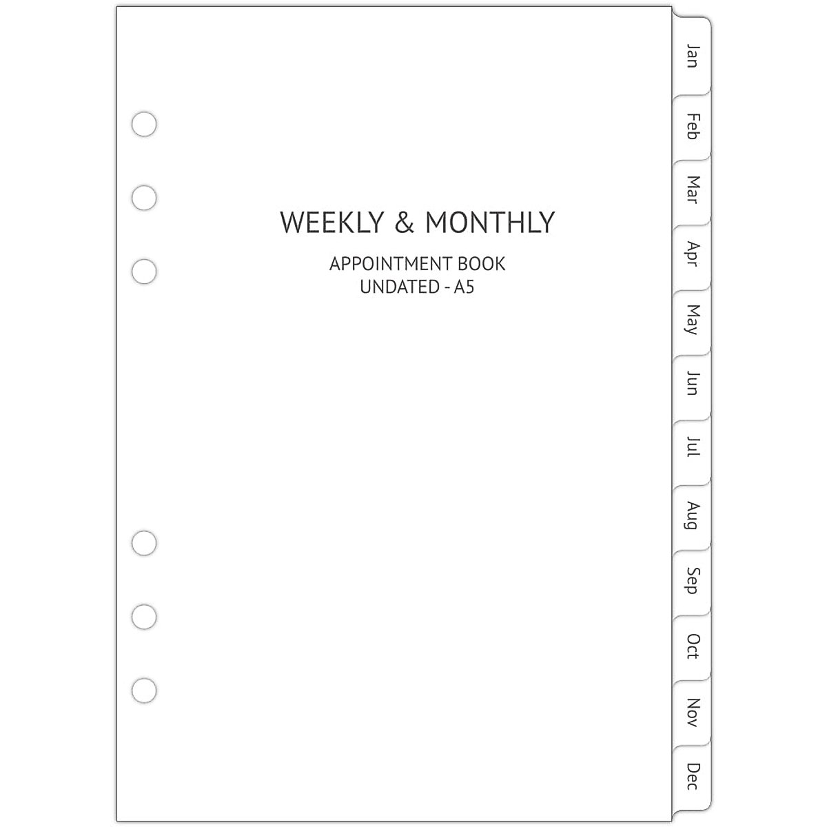 A5 Planner Inserts, Undated Weekly Planner Refills with Coated Monthly Tabs, Daily Schedule, Note Pages, Start Any Time