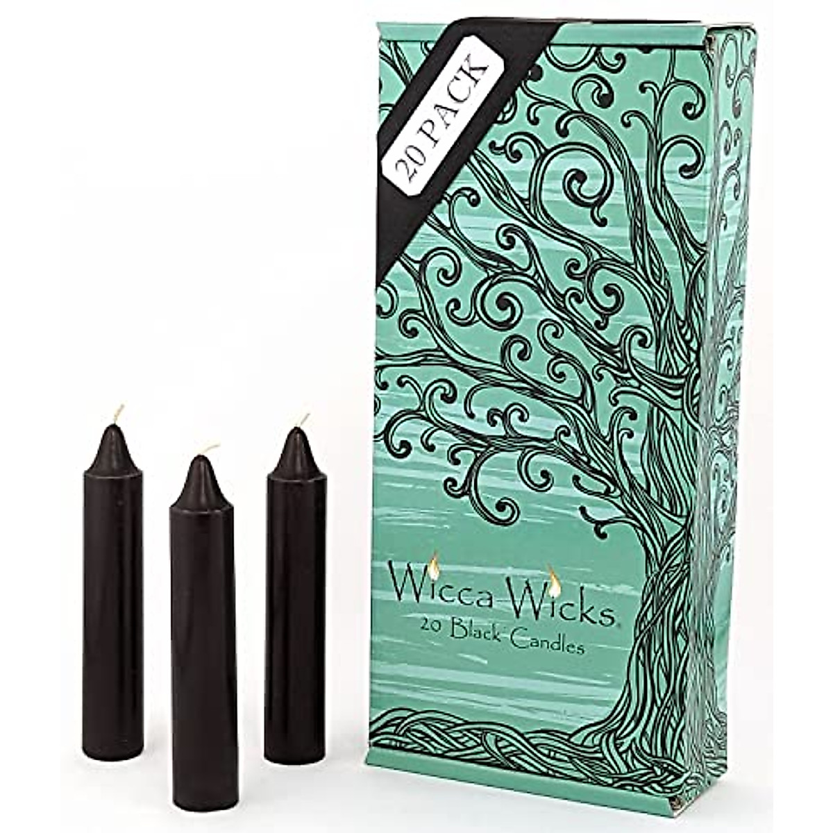 Wicca Wicks - 20 Black Candles | 4 inches Tall & 3/4 inch Diameter | Witchcraft Supplies for Your Personal Wiccan Altar, Spells, Charms & Rituals | Witchy Room Decor | Taper Candlesticks (Black)