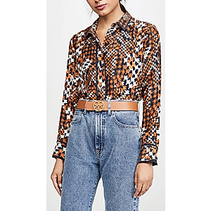 Tory Burch Women's 1.5" Miller Reversible Belt, Black/New Cuoio/Gold, XS