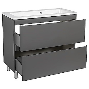 Modern Free Standing Bathroom Vanity with Washbasin | Comfort Gray Matte Collection | Non-Toxic Fire-Resistant MDF-40-No Mirror