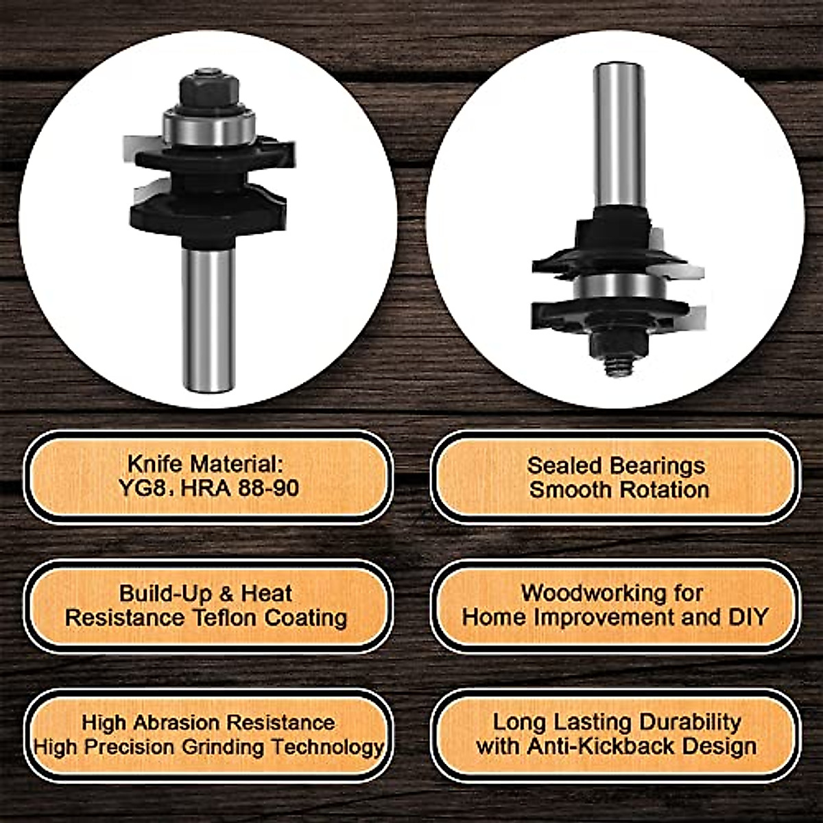 OLETBE 3 PCS Router Bit Set, 1/2-Inch Shank Round Over Raised Panel Cabinet Door Rail and Stile Router Bits, Woodworking Wood Cutter, Wood Carbide Groove Tongue Milling Tool(Silver)