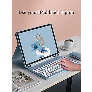 iPad 9th Generation 8th 7th Gen Keyboard Case with Mouse iPad Air 3 Pro 10.5 Color Keyboard Retro Round Key Cute Candy Colors Detachable Keyboard iPad 10.2 Cover (MintGreen)