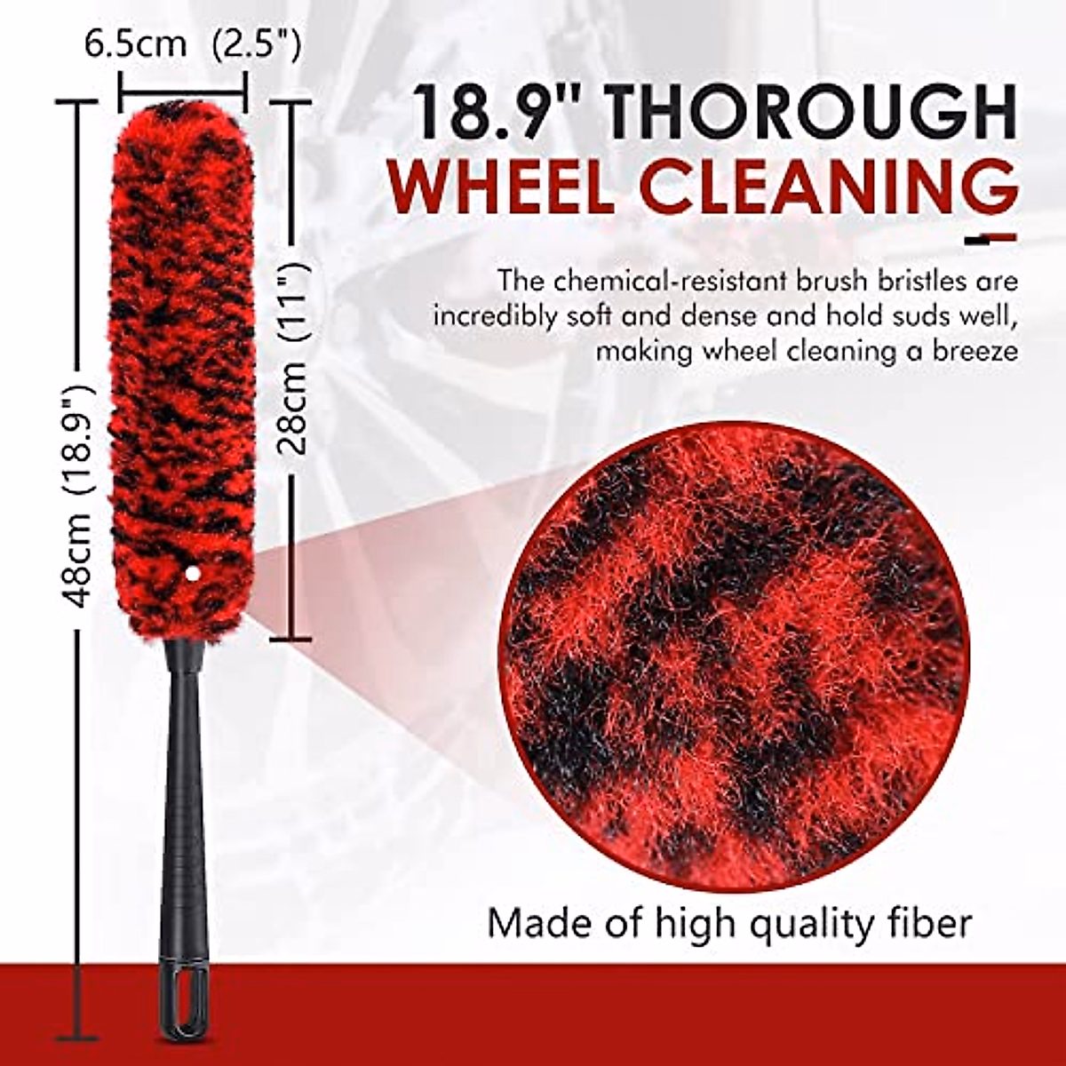 DRAMLOR Wheel Cleaner Car Detailing Brush Kit Including 3PCS Metal-Free Synthetic Wool Wheel and Tire Brush Long Handle Car Wheel Brush & 5PCS Cleaning Brushes Tire Brush for Car Detailing