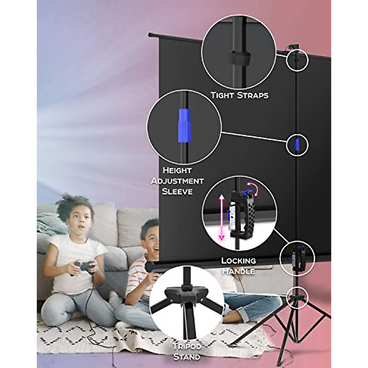 Projector Screen with Stand 100 inch - Indoor and Outdoor Projection Screen for Movie or Office Presentation - 16:9 HD Premium Wrinkle-Free Tripod Screen for Projector with Carry Bag and Tight Straps