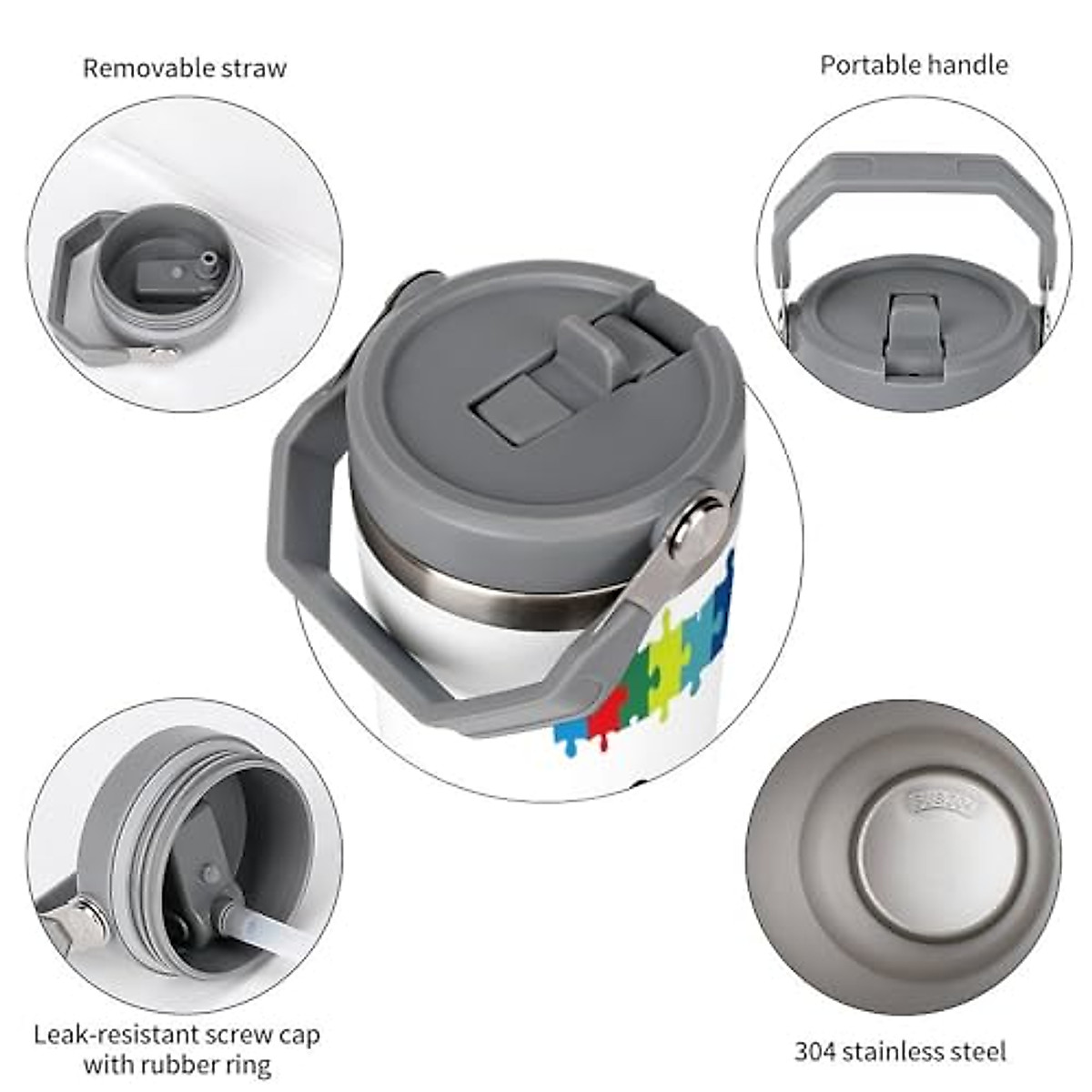 Be Patient I Have Autism Awareness Heart Ribbon (2) 30 OZ Insulated Tumblers with Handle And Straw Leakproof Vacuum Insulated Stainless Steel Water Bottle for Car Fishing Travel