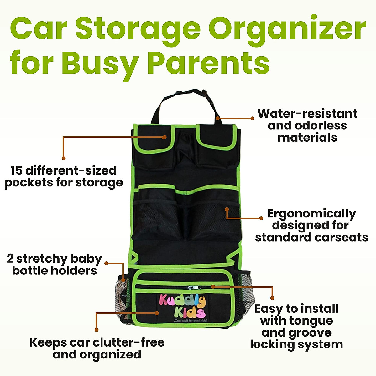 Kuddly Kids Backseat Car Organizer Kid-Safe, Easy-Install Toy/Clutter Organizer, Ultimate Storage Solution, Road Trip Travel Friendly Caddy/Holder for Busy Parents - Car Clutter Control Toy Organizer