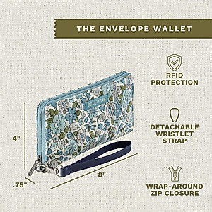 Bella Taylor RFID Wristlet Envelope Wallet for Cash Envelope Budgeting | Small Money Organizer Budget Wallet | Cash Stuffing Wallet | Quilted Cotton Delicate Floral Blue
