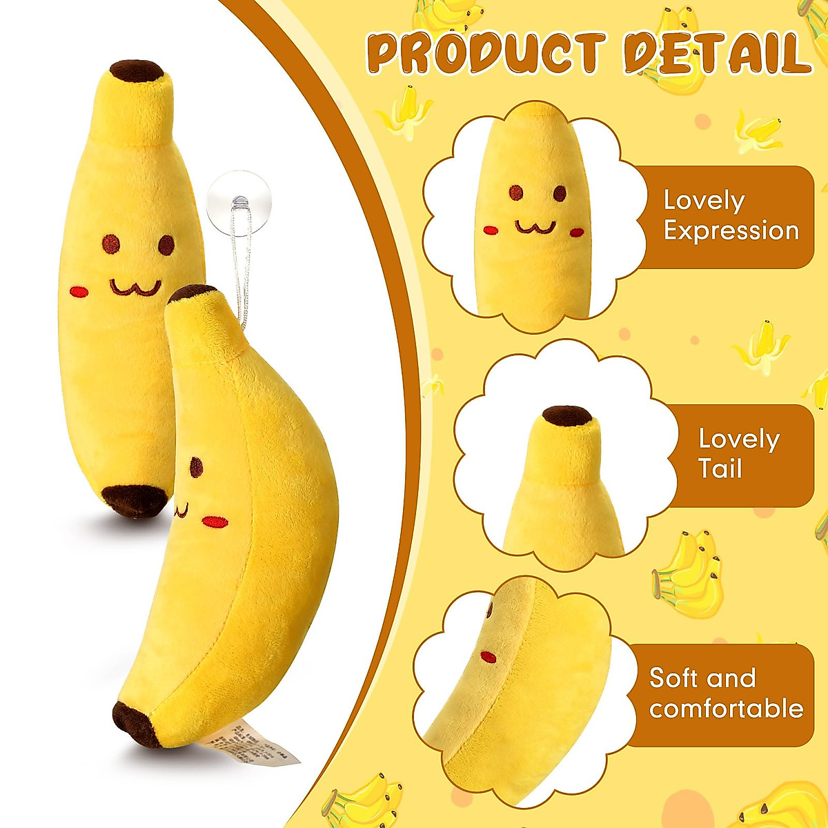 Hiboom 12 Pcs Banana Plush Pillow Stuffed 7.87 Inch, Plush Toys Banana Pillow, Cute Fruit Toy, Soft and Cute Sleeping Doll, Suitable for a Neap Pillow and a Lovely Present for Boy Girl