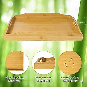 Bamboo Tray with Handle Rectangular Dinner Plate, Wooden Breakfast Tray Coffee Table Tray Suitable for Eating