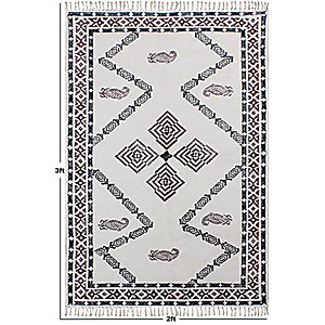 Casavani Hand Block Printed Rug Geometric Brown & Black Tassel Rug Easy Care Washable Rugs for Doormat Entryway Living Room Bedroom Hallway Balcony 9x15 Feet