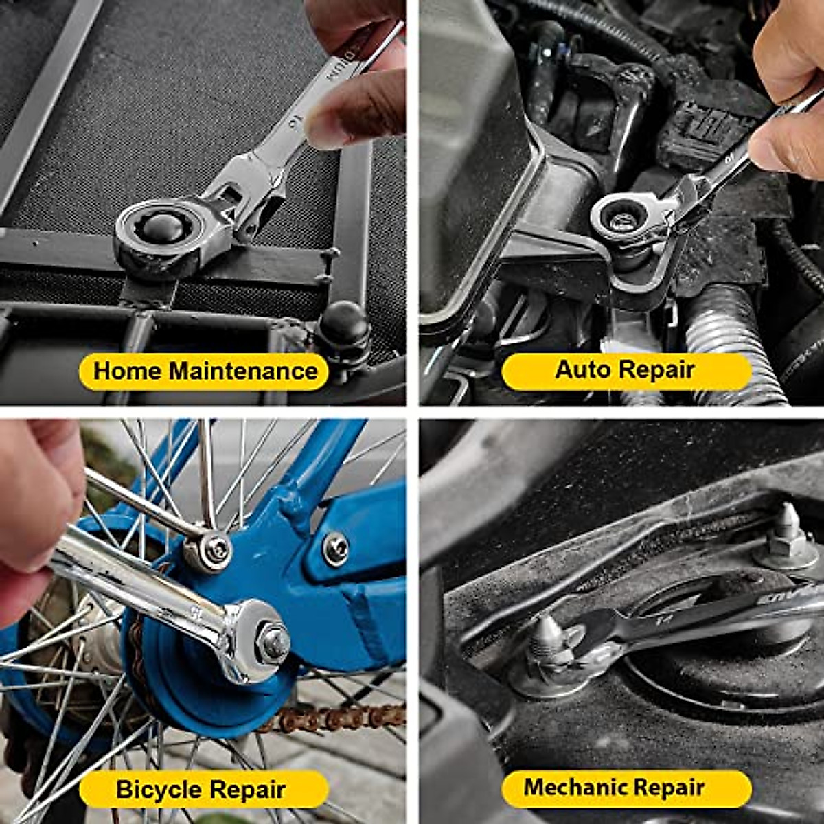 Enventor 180° Flex Head Ratcheting Wrench Set, 12 Pieces SAE 1/4-7/8", CRV Steel, 72-Teeth, 12-Point Combination Ratchet Wrenches Set with Rolling Pouch