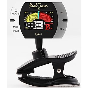 Real Tuner - Chromatic Clip-on Tuner for Guitar, Bass, Violin, Ukulele, Banjo, Brass and Woodwind Instruments - Bright Full Color Display - Extra Mic Function - A4 Pitch Calibration - Transposition