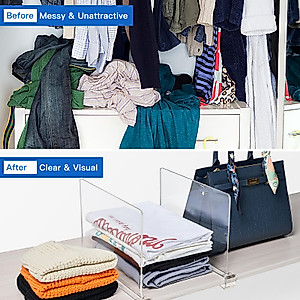 Zitalupy 6 Pack Shelf Dividers for Closet Organization, Clear Acrylic Closet Shelf Divider for Clothes Purses, Wooden Vertical Shelves Organizer Or Bedroom Storage, Kitchen Cabinets and Office