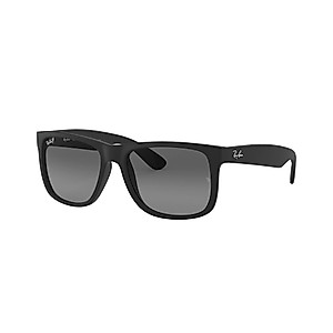 Ray-Ban RB4165 Justin Rectangular Sunglasses, Rubber Black/Polarized Light Grey Gradient Grey, 55 mm