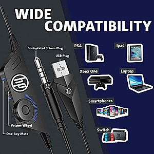 HP Gaming Headset with Microphone, PS4 Headset with Noise Cancelling Microphone, Over Ear Headphone with Mic Plus 3.5mm USB Cable, Compatible with Xbox One, Laptop, Mac, Nintendo Switch Games