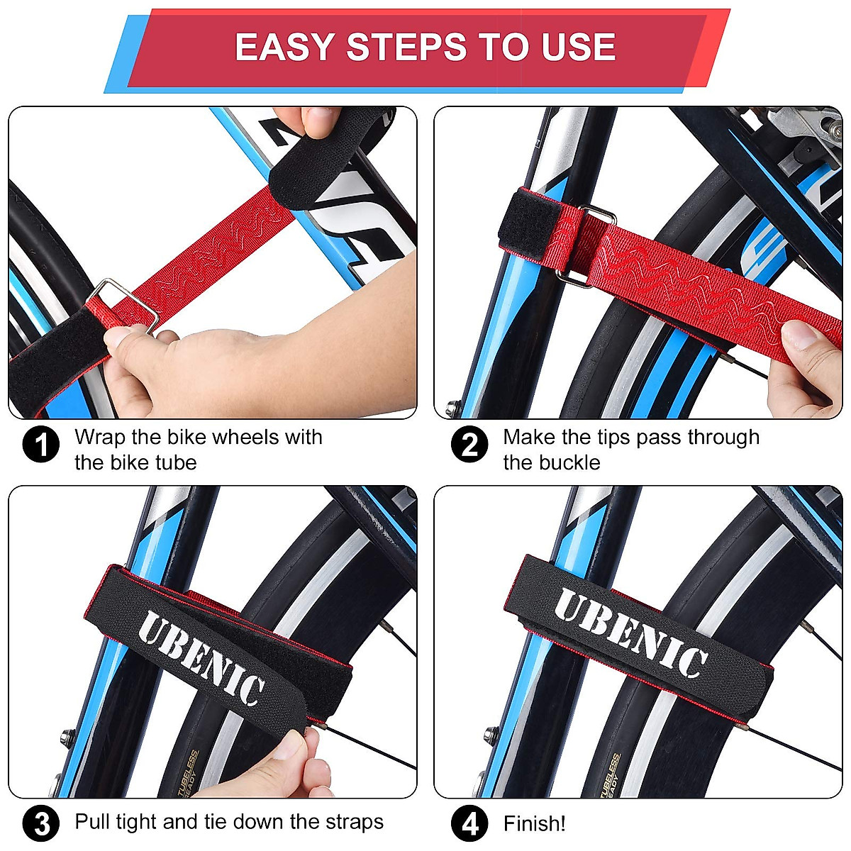 Ubenic 4 Pcs Adjustable Bike Rack Strap 29.5" Bike Wheel Strap with Buckle Gel, Bike Storage Strap for Bicycle Wheel, Bike Wheel Stabilizer Replacement, Bicycle Straps for Rack