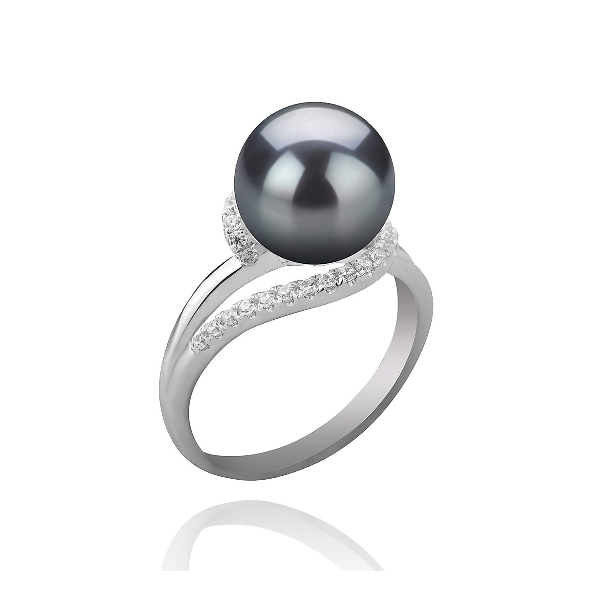Royisal Black 9-10mm AAA Quality Tahitian 925 Sterling Silver Cultured Pearl Ring For Women - Size-7