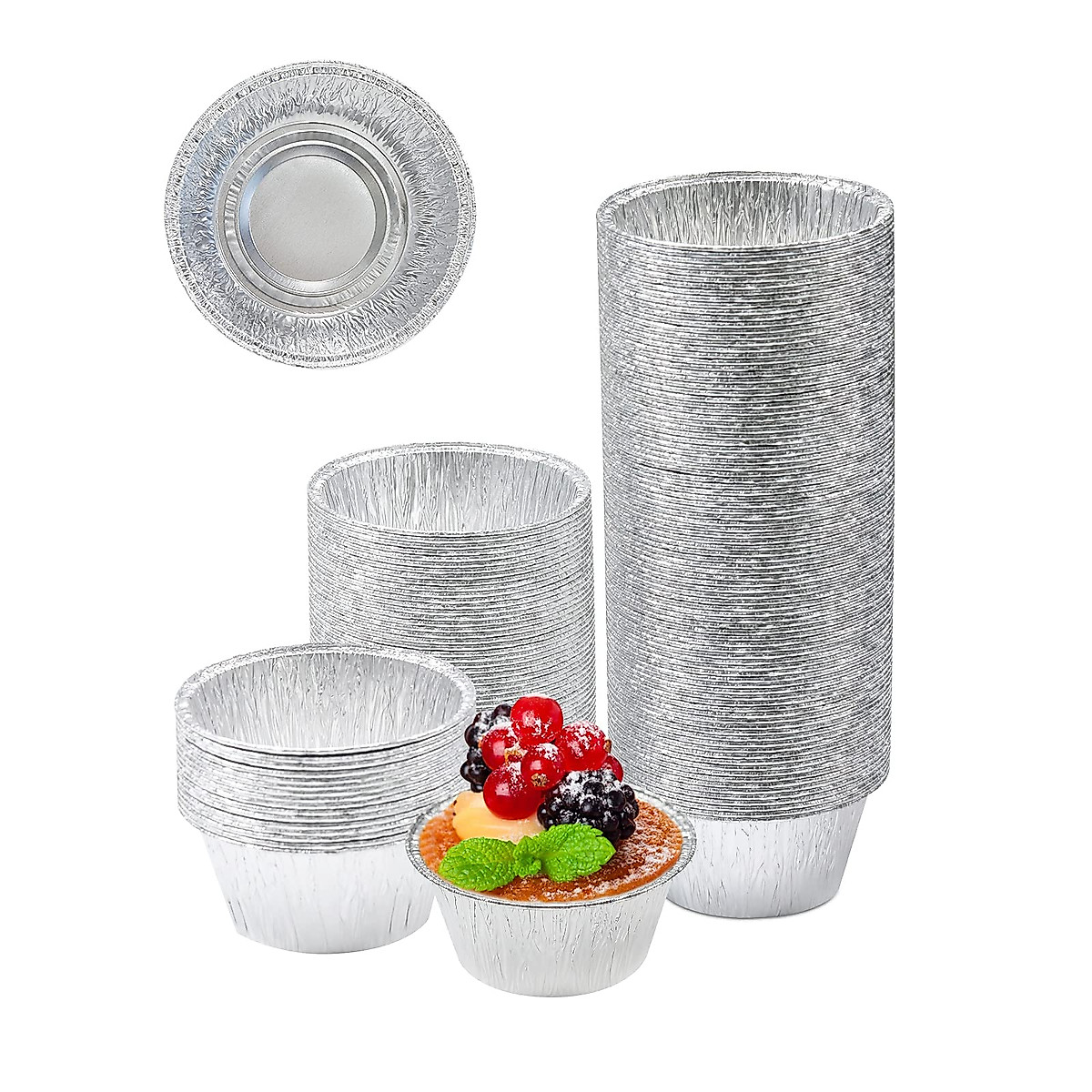 Aluminum Foil Baking Cups, Disposable Ramekin 4 Oz Aluminum Cupcake liners, 150 Pcs Silver Foil Baking Cups Muffin Liners for Baking, Cupcake, Pudding, Egg Tart, Creme Brulee