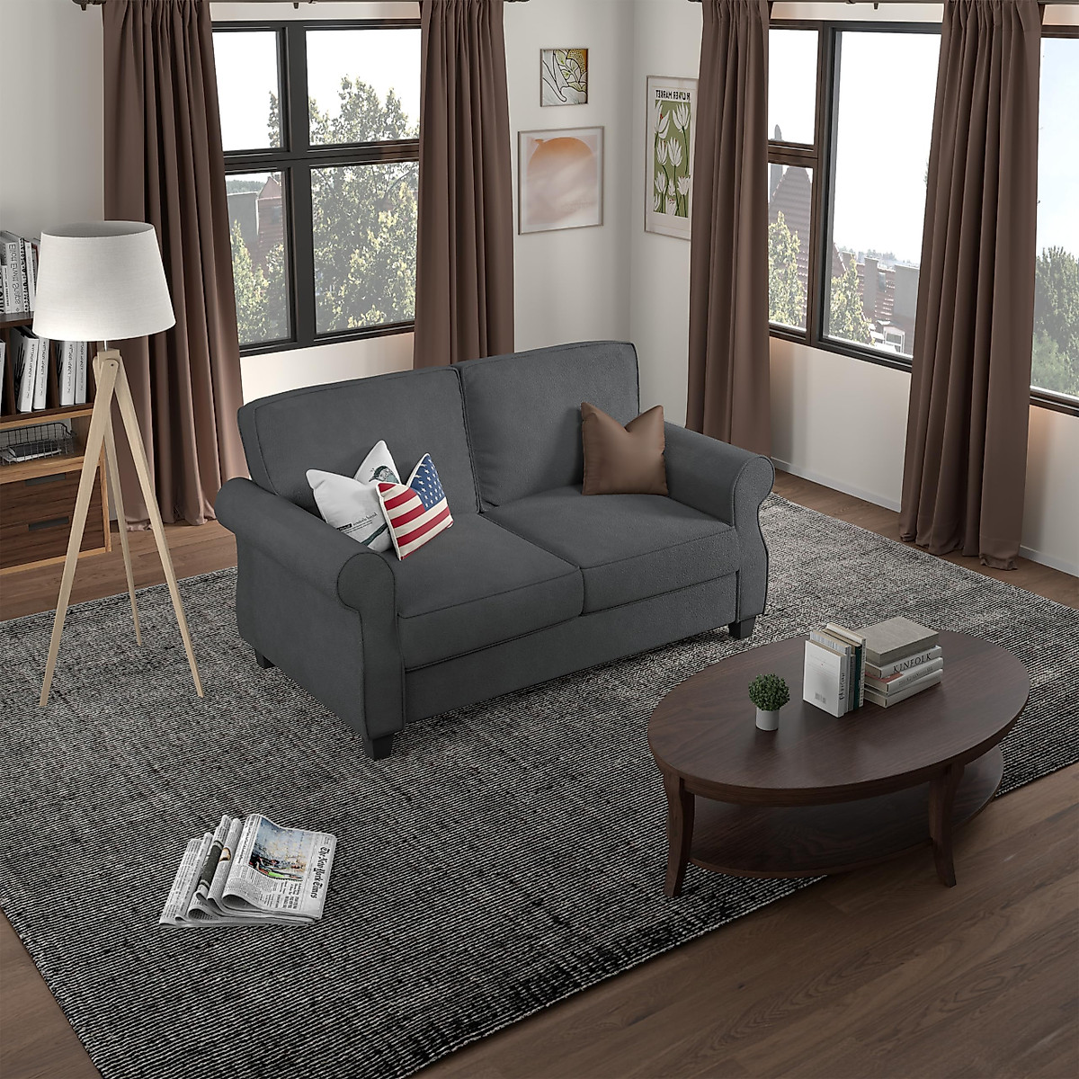 Lonkwa 57" Loveseat Sofa Couch, Upholstered Couches for Living Room, 2 Seat Small Love Seat with Rounded Arms, Living Room Furniture Small Couches for Small Spaces, Grey