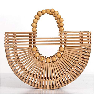 RULER TRUTH Womens Bamboo Handbags Summer Straw Beach Purse, Handmade Straw Purse for Women Natural Wicker Purse Rattan Purse for Women Rose Red