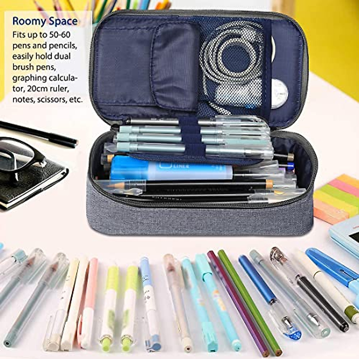 TTVALLEY Office Pencil Case School Pen Case Oxford Stationery Box for Desk Supplies Organization Grey