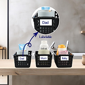 Hayixia Black Small Organizing Basket Bin, Slim Plastic Stroage Basket for Desktop, Set of 12