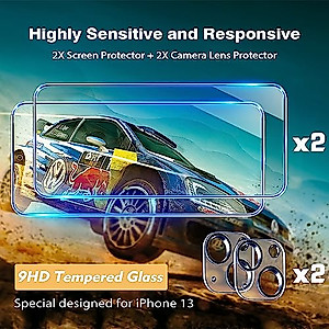 YATWIN [5 in 1 Designed for iPhone 13 Case with 2X Screen Protector + 2X Camera Lens Protector, Liquid Silicone Slim Soft Rubber Shockproof Phone Case Cover for iPhone 13 (6.1") - White