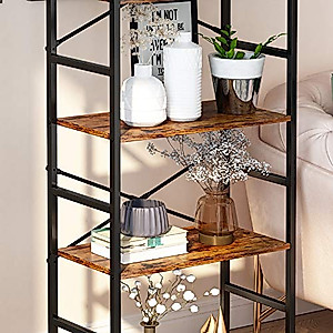 CosyStar 5-Tier Tall Bookcase, Rustic Wood and Metal Standing Bookshelf, Industrial Vintage Book Shelf Unit, Open Back Modern Office Bookcases