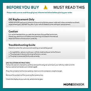 MOREsensor Park Assist Backup Camera | Direct OE Replacement for 867900C021 | Compatible with 2016-2018 Toyota Tundra All Models | CTY-003