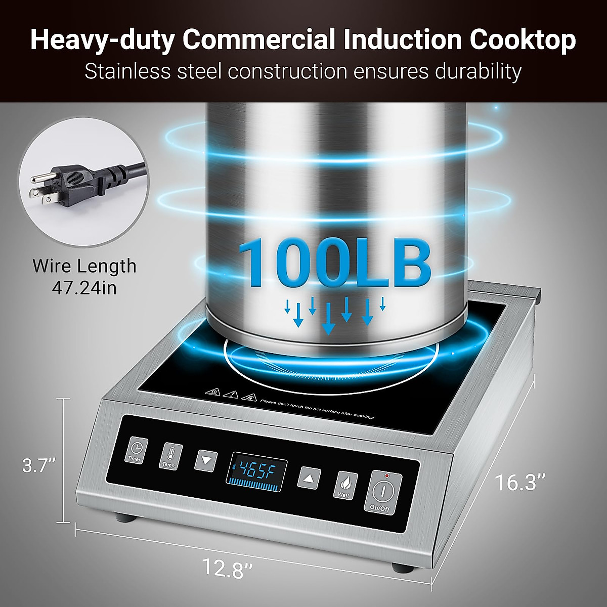 AMZCHEF Induction Cooktop Commercial, Professional Portable Induction Burner, 1800W Countertop Stove Burner with ETL-Certified Induction Hot Plate 3 Hours Timer,8 Temperature & Power Levels,LCD Screen