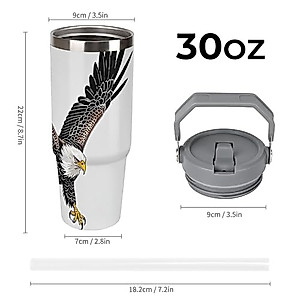 WITHSBKK 30oz Car Cup Sketch of Bald Eagle Diving Printed with Portable, Stainless Steel Travel Mug, Vacuum Insulated Tumbler And Straw, Leakproof for Car & Outdoor, UV Printed Design