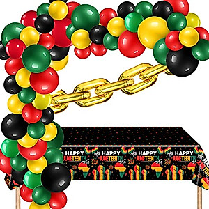 112 Pieces Juneteenth Decorations Kit-Juneteenth Balloon Garland Arch Kit with Happy Juneteenth Tablecloth Gold Chain Balloon for African-American June 19th 1865 Freedom Day Party Supplies