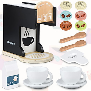 Play Kitchen Accessories Kids Wooden Coffee Maker Toy Espresso Machine Toddler Toy Kitchen Sets for Girls and Boys (Coffee Maker) (Black)