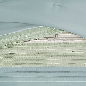 Madison Park Amherst Faux Silk Comforter Set-Casual Contemporary Design All Season Down Alternative Bedding, Matching Shams, Bedskirt, Decorative Pillows, Queen(90"x90"), Green, 7 Piece (MP10-846)
