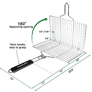 Yeeteching BBQ Grill Basket,430 Durable Food Grade Stainless Steel Fish Grilling Basket with Removable Handle for Fish Vegetable Steak Shrimp with 2 Pack Brushes (grill basket+brushes)
