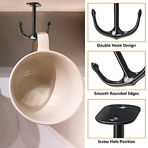 BAMI-LEE House Anchor Shape Zinc Alloy Double Prong Ceiling Hooks, 4-Pack Under Shelf Coat Hooks Hanging Towel Robe Clothes Cap Bathroom Kitchen Cabinet Garage Use (Black)