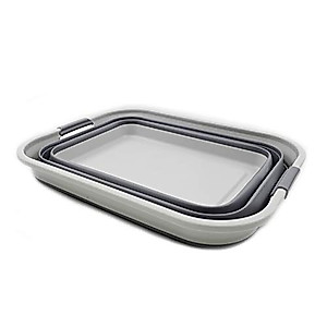 SAMMART 42L(11 Gallon) Collapsible Plastic Laundry Basket-Foldable Pop Up Storage Container/Organizer-Portable Washing Tub-Space Saving,Water Capacity 34L(9 Gallon) (1 Rectangular - Strengthen, Grey)