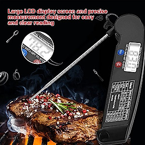 BBQ Meat Thermometer Ultra Thin Cooking Meat Thermometer Digital Folding Food Thermometer Probe for Grilling Oven Smoker Kitchen(Black)