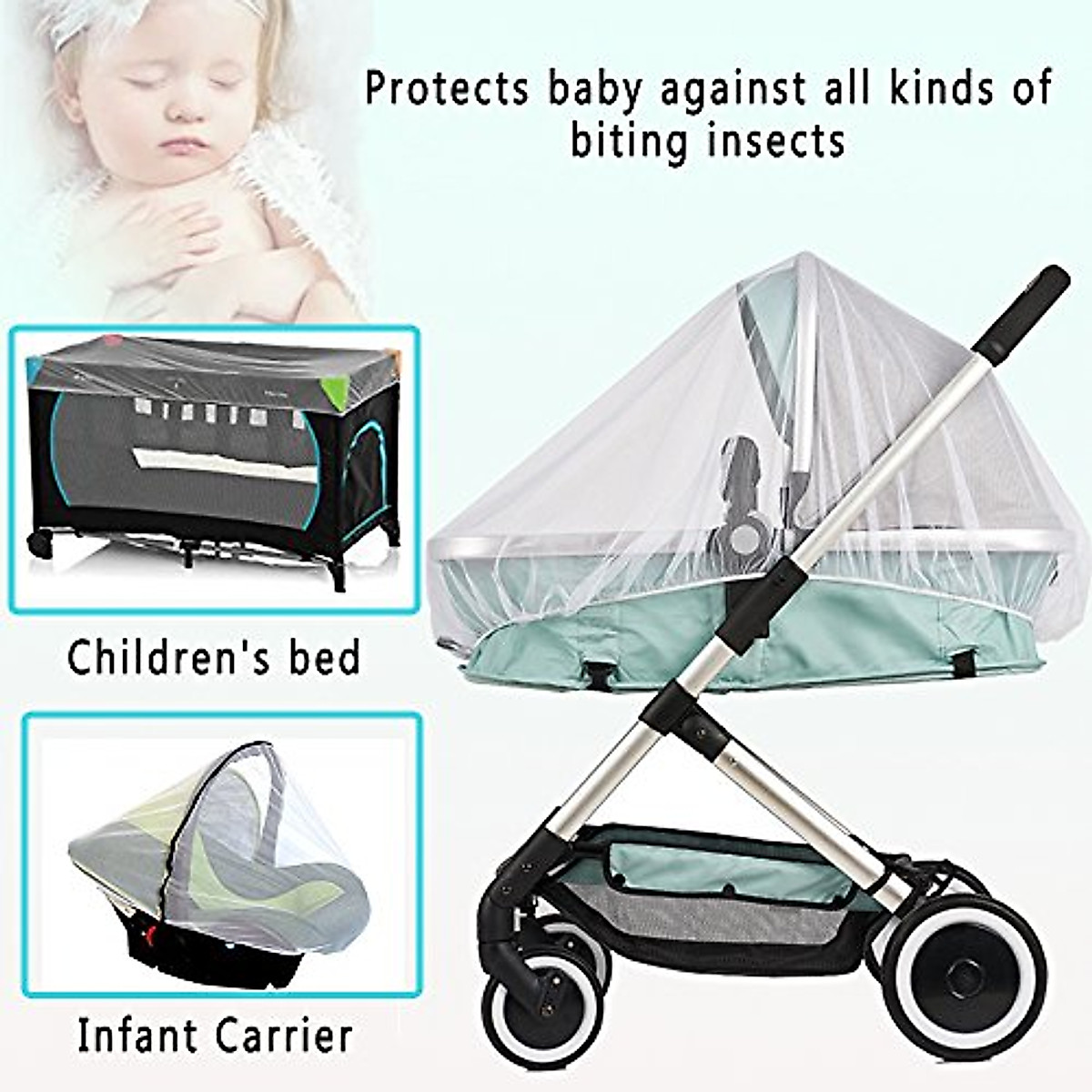 Pram Net, Universal Mosquito Fly Bug Insect Net Protection Cover for Pushchair Car seat Buggy carrycot Bed Stroller Bassinet Basket Jogger Travel cot 1 Pack